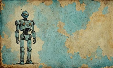 Robot Standing In Front Wall Stock Illustration Illustration Of Rusty