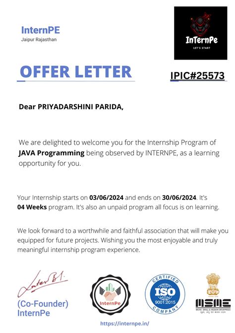 Priyadarshini Parida On Linkedin Connections Javadeveloper Internpe