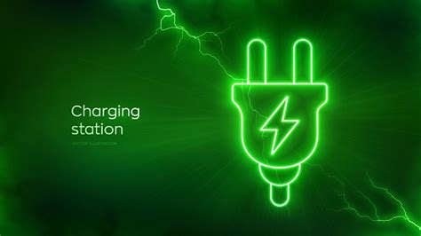 전기 에너지 글로우 효과가 있는 충전소 아이콘입니다 전기 플러그 기호 충전소 개념 전기 공급 스테이션 방전 효과 벡터 일러스트