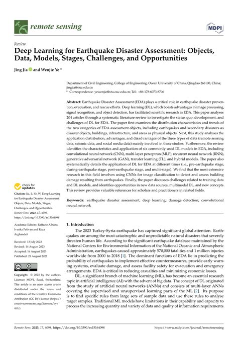 PDF Deep Learning For Earthquake Disaster Assessment Objects Data Models Stages