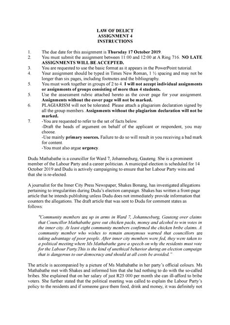 Assignment 4 Lecture Notes 4 7 Law Of Delict Assignment 4