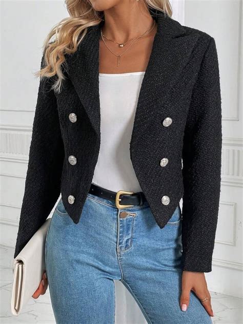 SHEIN Clasi Double Breasted Crop Blazer SHEIN UK