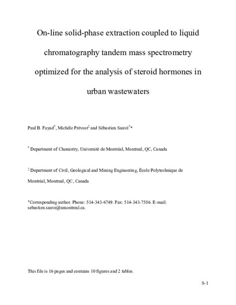 Pdf On Line Solid Phase Extraction Coupled To Liquid Chromatography Tandem Mass Spectrometry