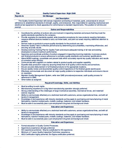 Quality Control Job Description 11 Free Pdf Word Documents Download