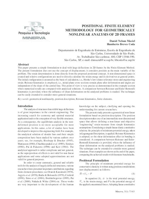 Pdf Positional Finite Element Methodology For Geometrically Nonlinear Analysis Of 2d Frames