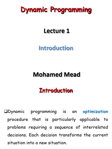 Lecture1dynamicprogramming1 Pdf Dynamic Programming