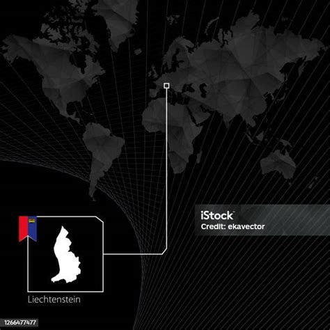黒い世界地図上のリヒテンシュタインリヒテンシュタインの地図と旗 イラストレーションのベクターアート素材や画像を多数ご用意