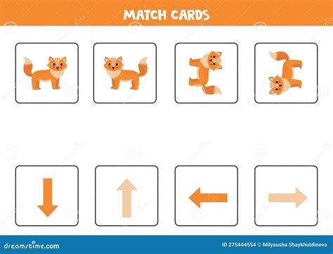 Left Right Up Or Down Spatial Orientation With Cute Fox Stock Vector