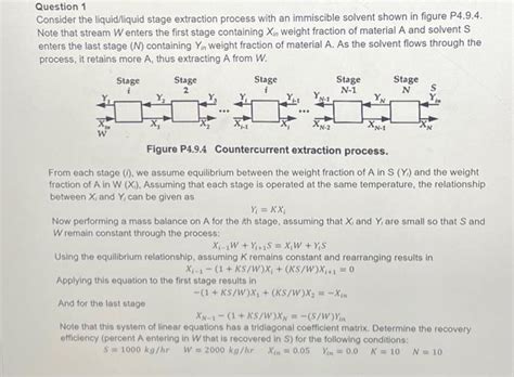 Solved Consider The Liquidliquid Stage Extraction Process