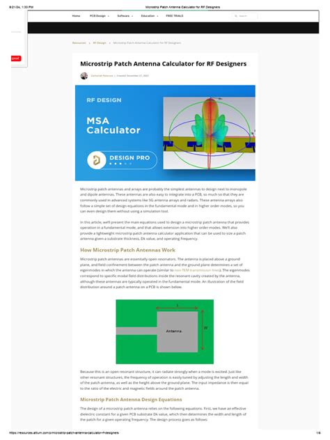 Microstrip Patch Antenna Calculator For Rf Designers Pdf Antenna