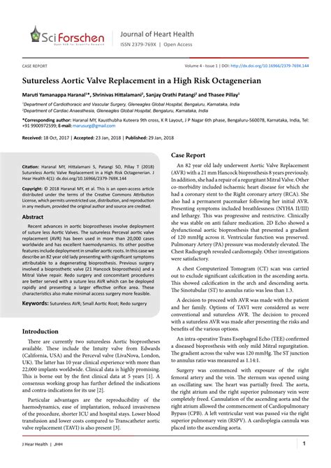 Pdf Sutureless Aortic Valve Replacement In A High Risk Octagenerian
