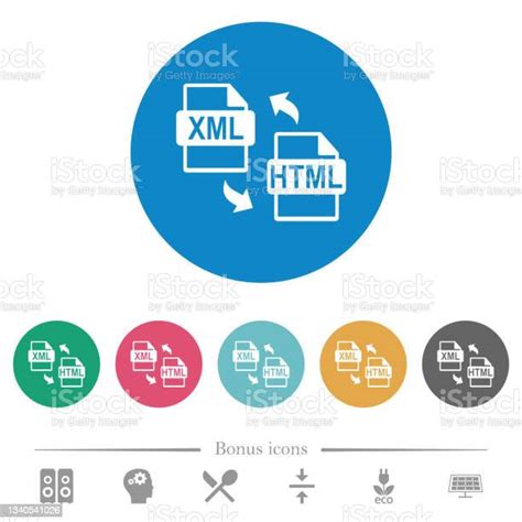 xml html file conversion flat round icons stock illustration download
