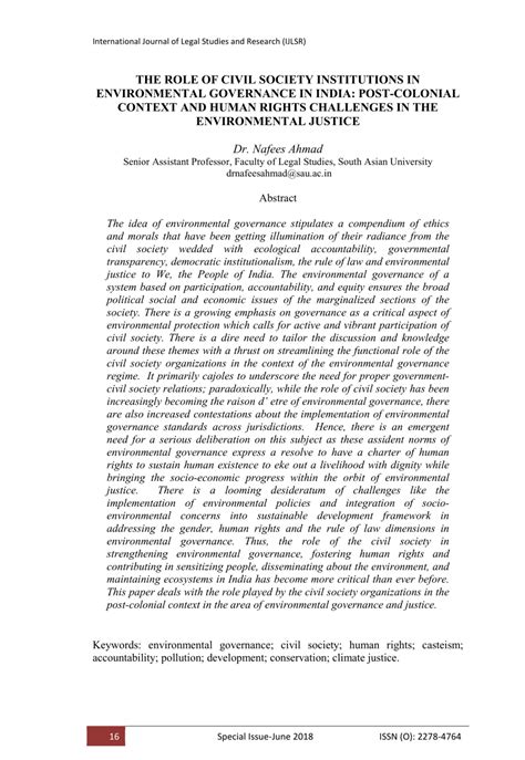 Pdf The Role Of Civil Society Institutions In Environmental