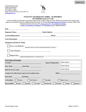 Fillable Online FACILITY USE REQUEST FORM IN DISTRICT OUTDOOR FACILITY
