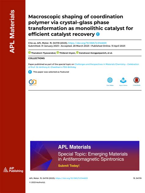 Pdf Macroscopic Shaping Of Coordination Polymer Via Crystalglass