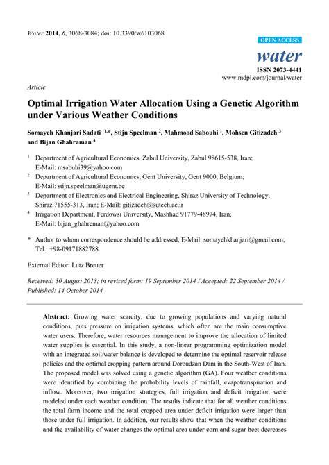 Pdf Optimal Irrigation Water Allocation Using A Genetic Algorithm