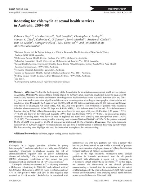 PDF Re Testing For Chlamydia At Sexual Health Services In Australia