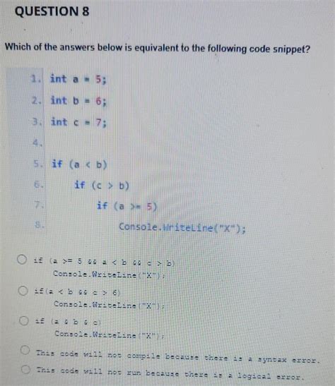 Solved Question 1 In The Following Code Snippet What Will