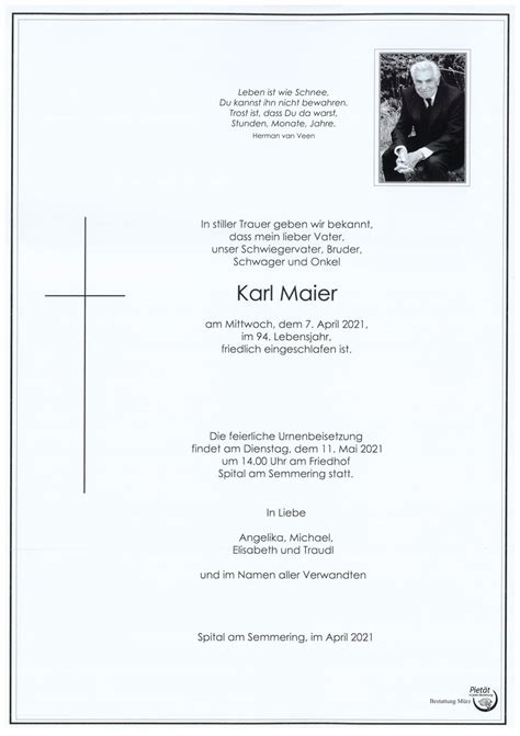 Karl Maier • Bestattung Mürzzuschlag