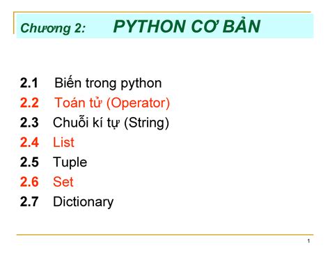 Chuong 2 Python String 1 Chương 2 Python CƠ BẢn 2 Biến Trong