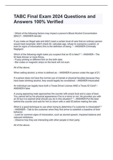 TABC Final Exam Questions And Answers Verified Tabc Stuvia US