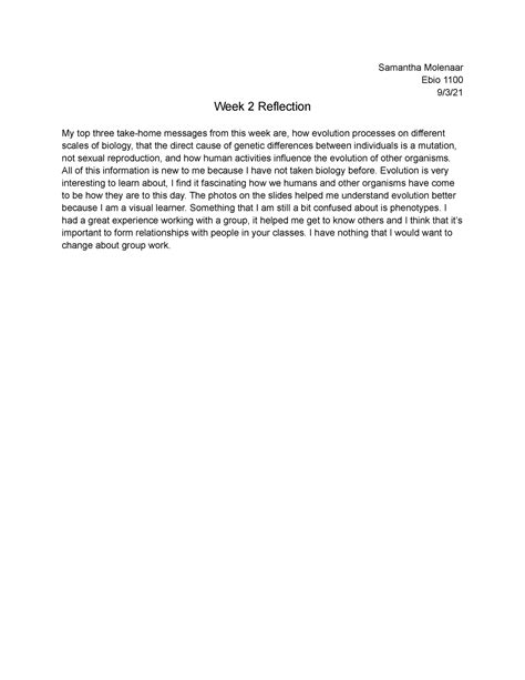 Week 2 Reflection Refelection Samantha Molenaar Ebio 1100 93 Week