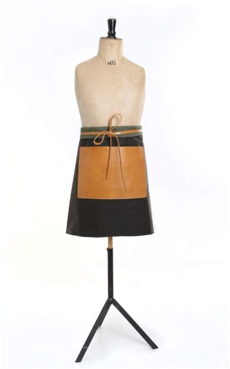 Leather And Waxed Cotton Half Apron Olive