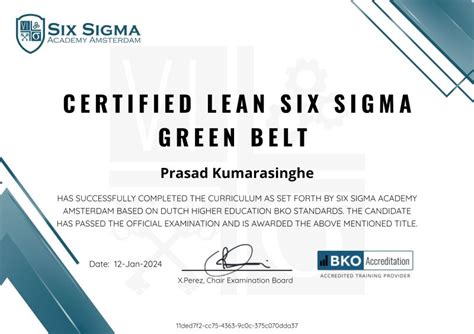 Lean Six Sigma Green Belt Certificate Prasad Kumarasinghe