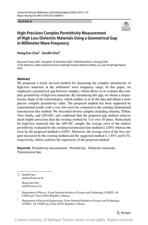 High Precision Complex Permittivity Measurement Of High Loss Dielectric