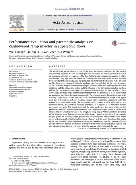Pdf Performance Evaluation And Parametric Analysis On Cantilevered Ramp Injector In Supersonic