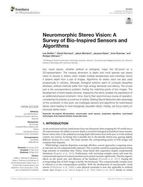 Pdf Neuromorphic Stereo Vision A Survey Of Bio Inspired Sensors And