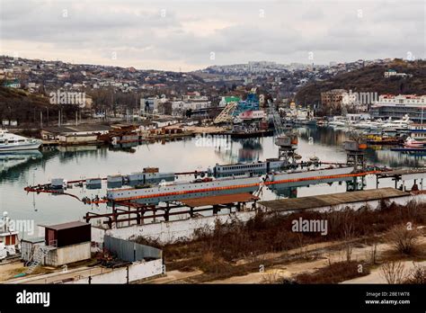 Sevastopol Russia February 19 2020 Flooded Floating Dock Pd 16 In