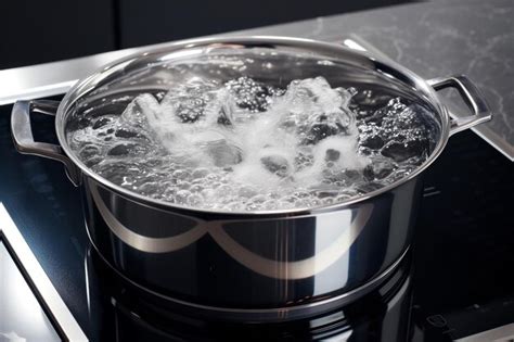 Premium Ai Image Boiling Water In Metal Pot On Induction Cooktop