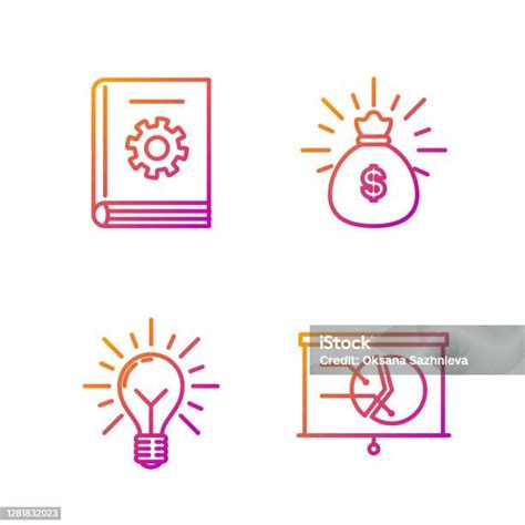 그래프 차트 광선이 빛나는 전구와 아이디어의 개념 사용자 설명서 및 머니 백과 라인 보드를 설정합니다 그라데이션 색상