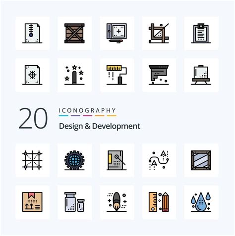 20 design development line filled color icon pack like design coding