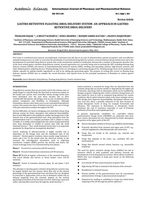 Pdf Gastro Retentive Floating Drug Delivery System An Approach In Gastroretentive Drug Delivery
