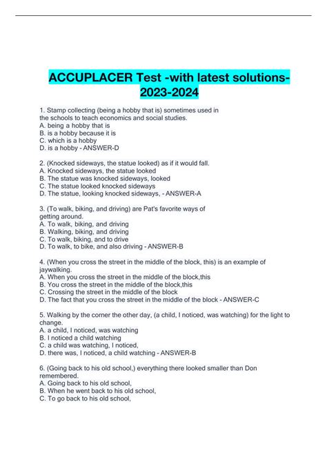 Accuplacer Test With Latest Solutions Accuplacer Stuvia Us
