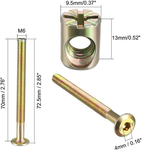Buy Uxcell M6x70mm Furniture Bolt Nut Set Hex Socket Screw 50mm Thread