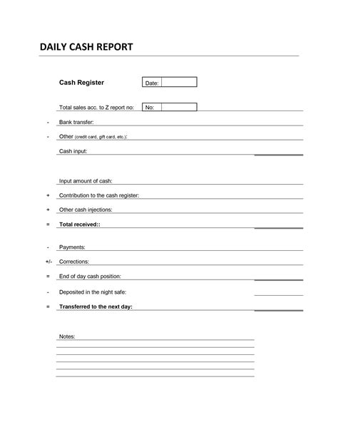 Daily Cash Transaction Report Template
