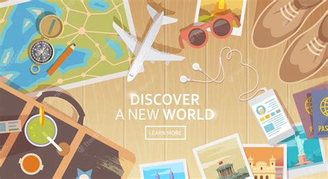 여행 배너 평면도 프리미엄 벡터