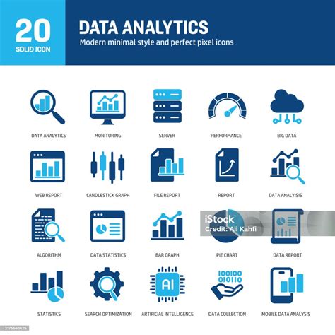 Data Analytics Glyph Solid Icons Containing Report Database Graph Analysis Solid Icons