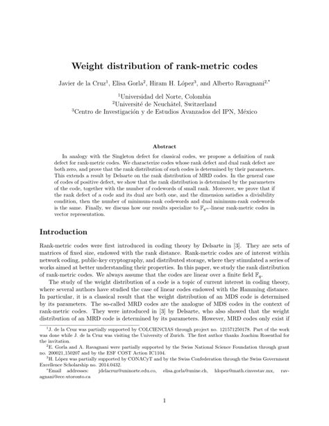 Pdf Weight Distribution Of Rank Metric Codes