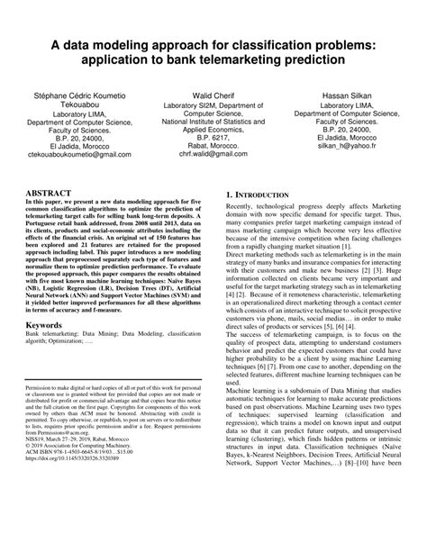 Pdf A Data Modeling Approach For Classification Problems Application To Bank Telemarketing