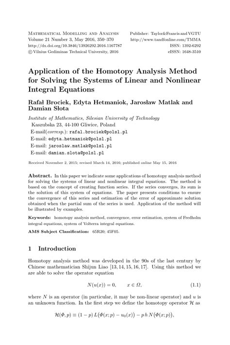 Pdf Application Of The Homotopy Analysis Method For Solving The