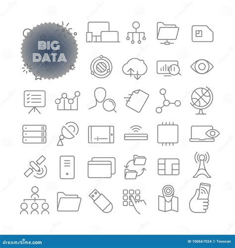 big data outline icon set vector pictograms stock vector illustration of pictograms