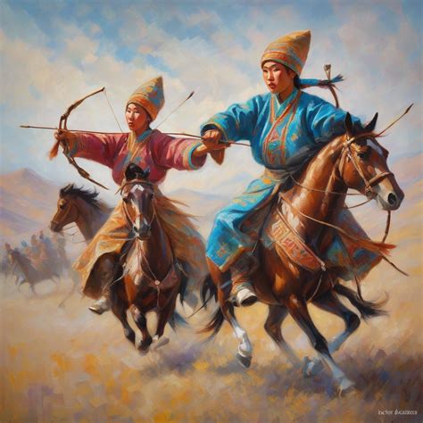 Traditional Kazakh Dancers Performing The Ancient Horseback By Tian