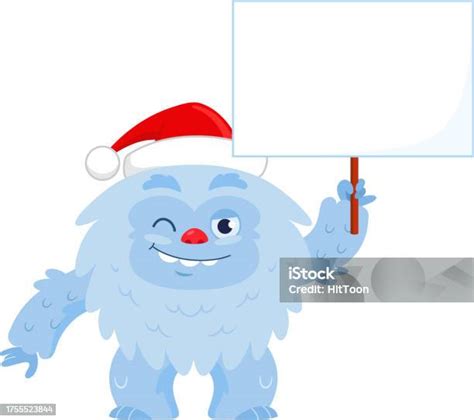 귀여운 크리스마스 설인 빅풋 만화 캐릭터 빈 표지판을 들고 눈사람에 대한 스톡 벡터 아트 및 기타 이미지 눈사람 투명 배경 겨울 Istock