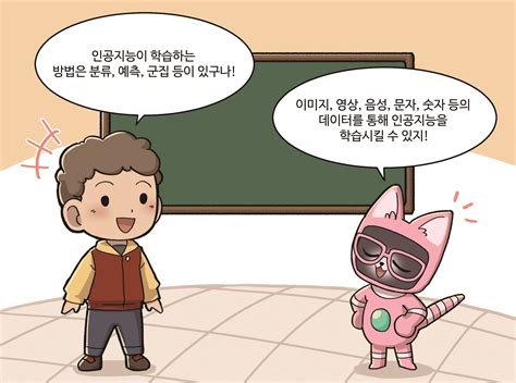 남학생인공지능이 학습하는 방법은 분류 예측 군집 등이 있구나 인공지능 이미지 영상 음성문자숫자 등의 데이터를 통해