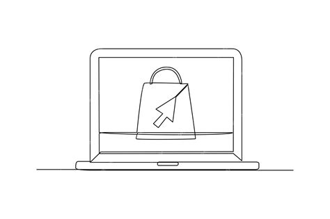 Premium Vector Single One Line Drawing Online Shopping With Laptop