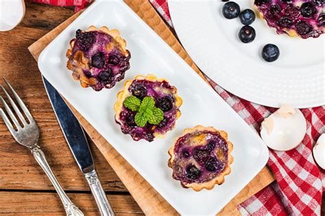 블루베리 타르트 파이 바닐라 커스터드와 Tartlet 배열 한다 건강한 생활방식에 대한 스톡 사진 및 기타 이미지 건강한